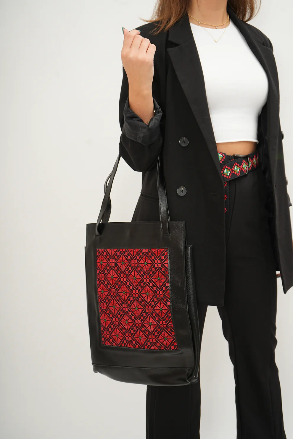 Black Leather Embroidered Tote Bag | Homegrown Market