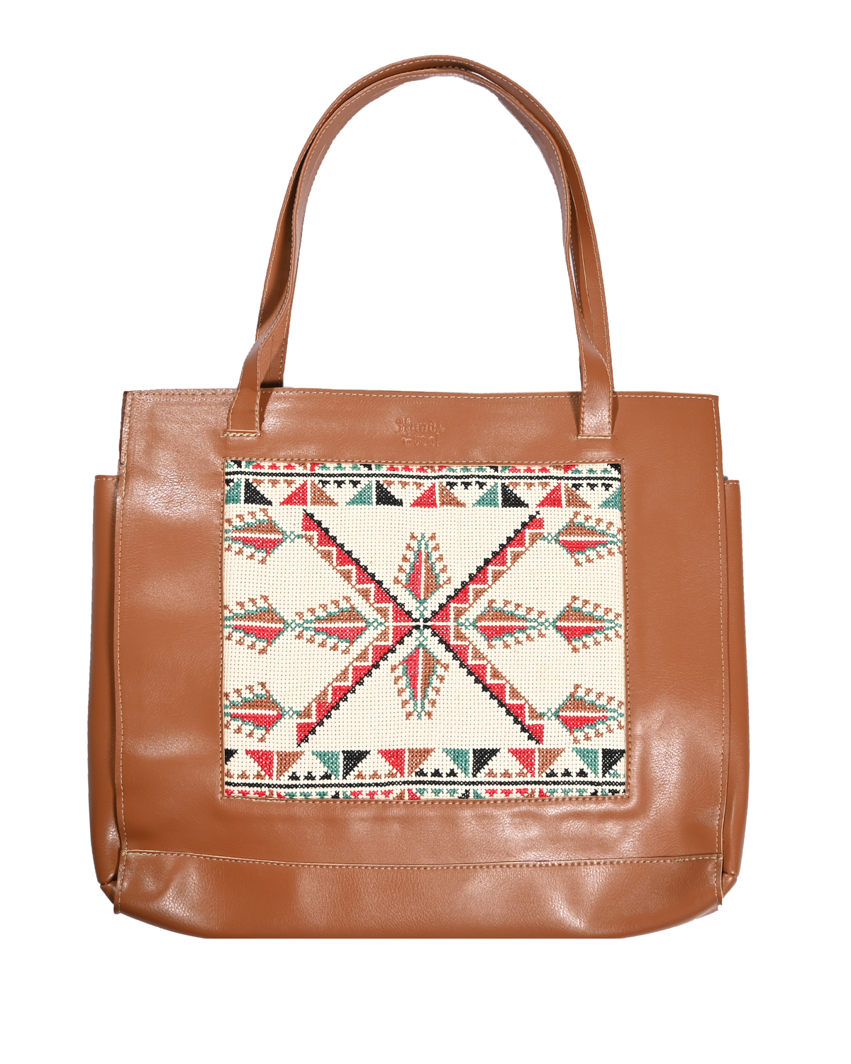 Brown Leather Embroidered Tote Bag | Homegrown Market