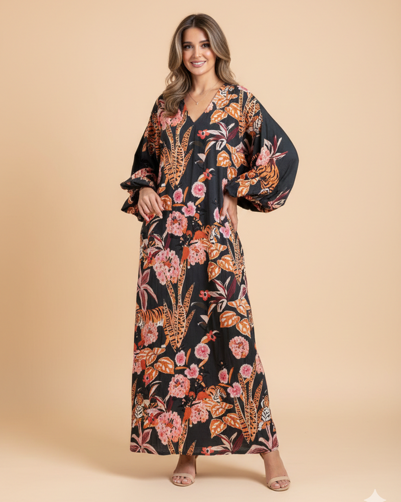 Safiya Black Cotton Kaftan | Homegrown Market