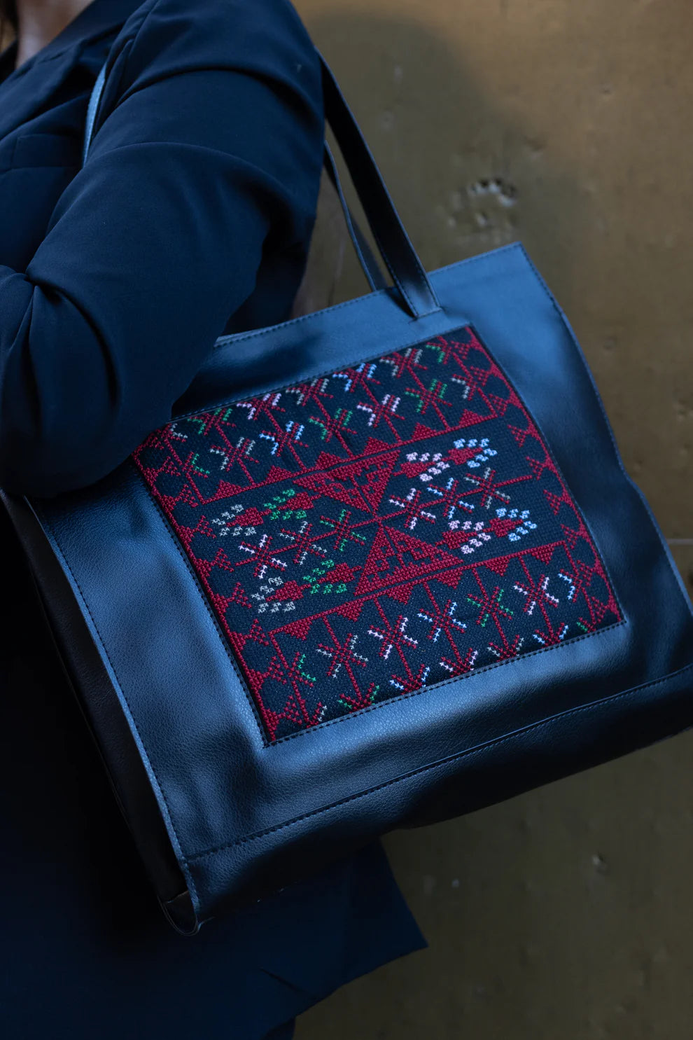 Black Leather Embroidered Tote Bag | Homegrown Market