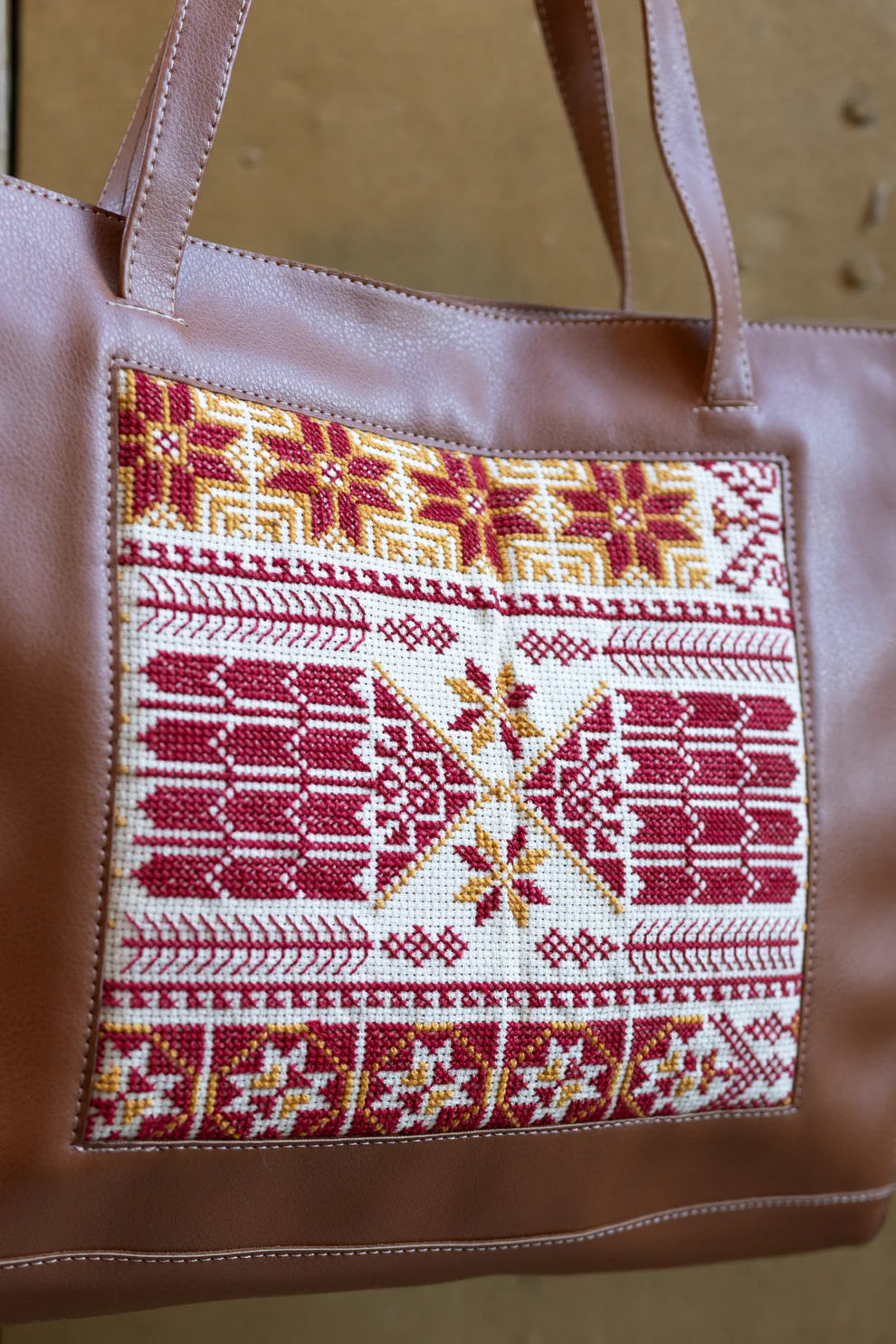 Brown Leather Embroidered Tote Bag | Homegrown Market
